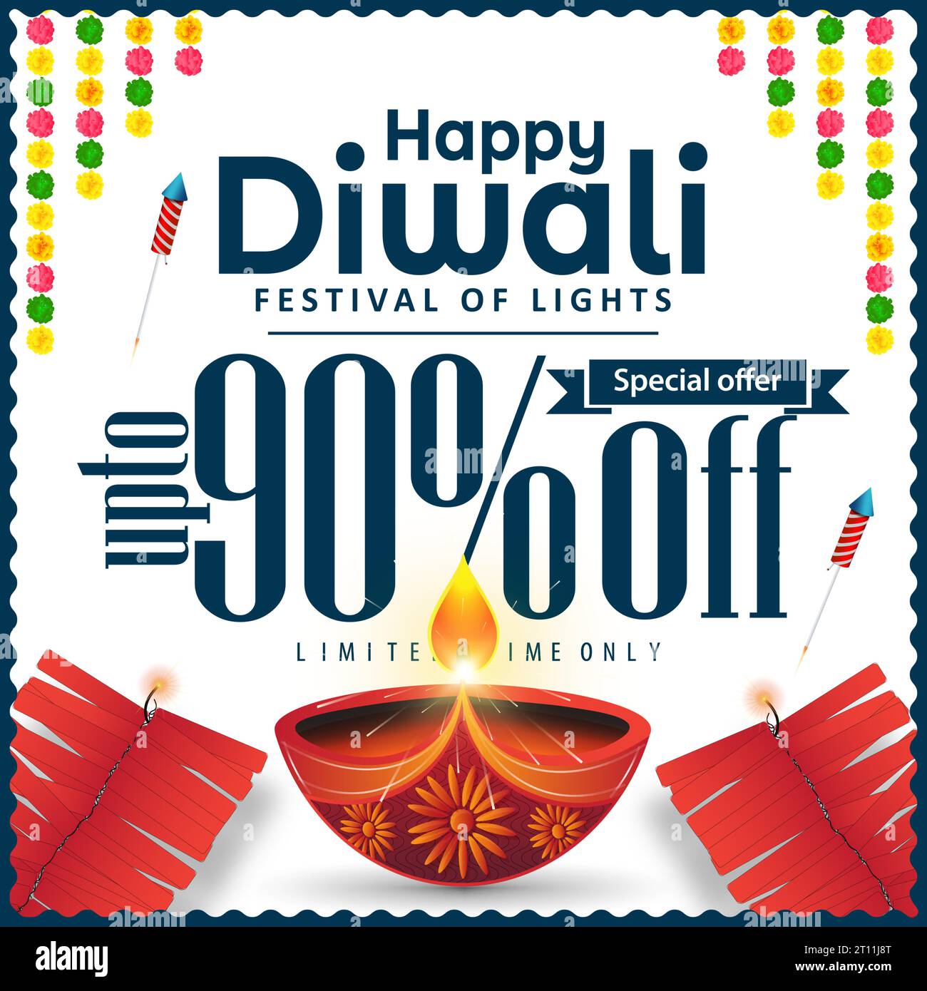 Happy Diwali celebration with 90% off banner ad design on white ...
