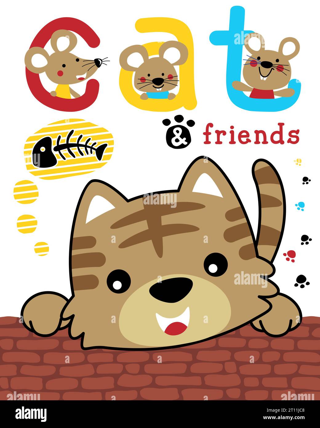 Vector illustration of cute kitten with three mice Stock Vector Image ...