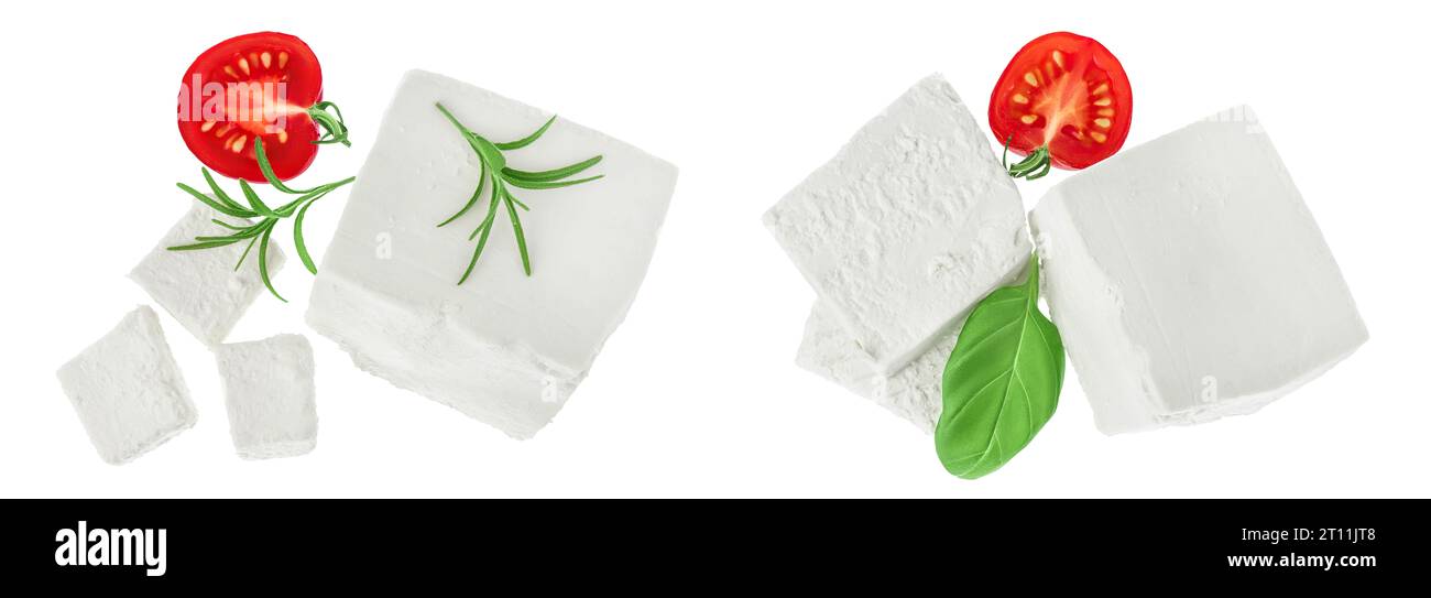 Feta cheese isolated on white background. With full depth of field. Top ...
