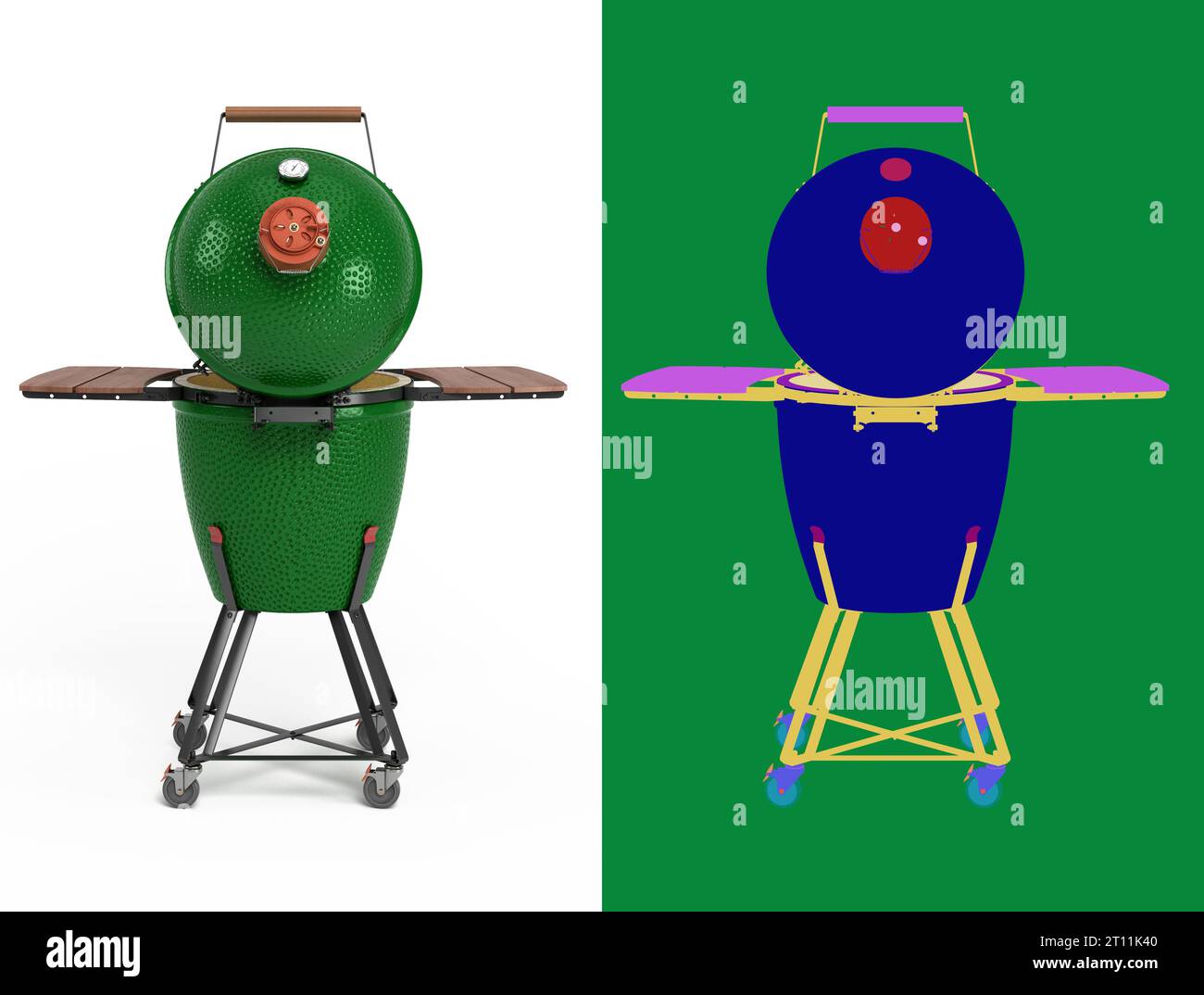 Barbecue green color with lid BBQ grill for outdoor prepare meat food ...