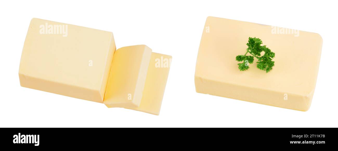 butter isolated on white background with full depth of field. Top view ...