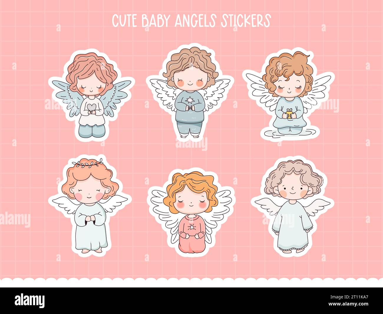Cute cartoon baby angels sticker sheet for Christmas and Easter. Vector ...