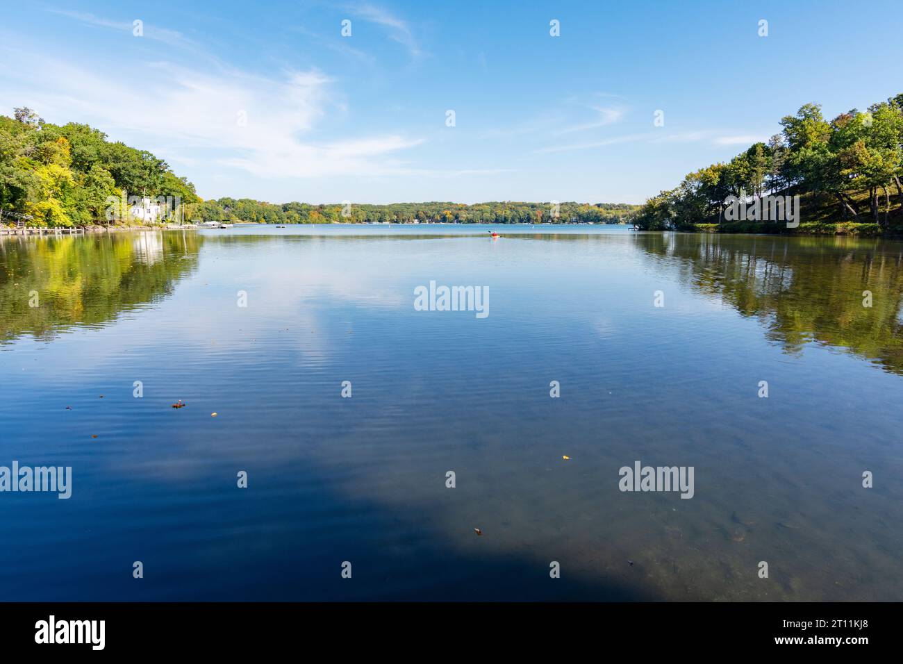 Looking onto a Wisconsin lake on an early October morning. Waukesha ...