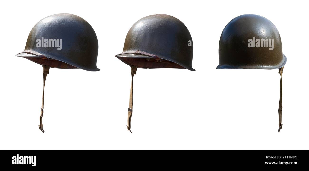 Vintage World War II United States army helmet at various angles ...