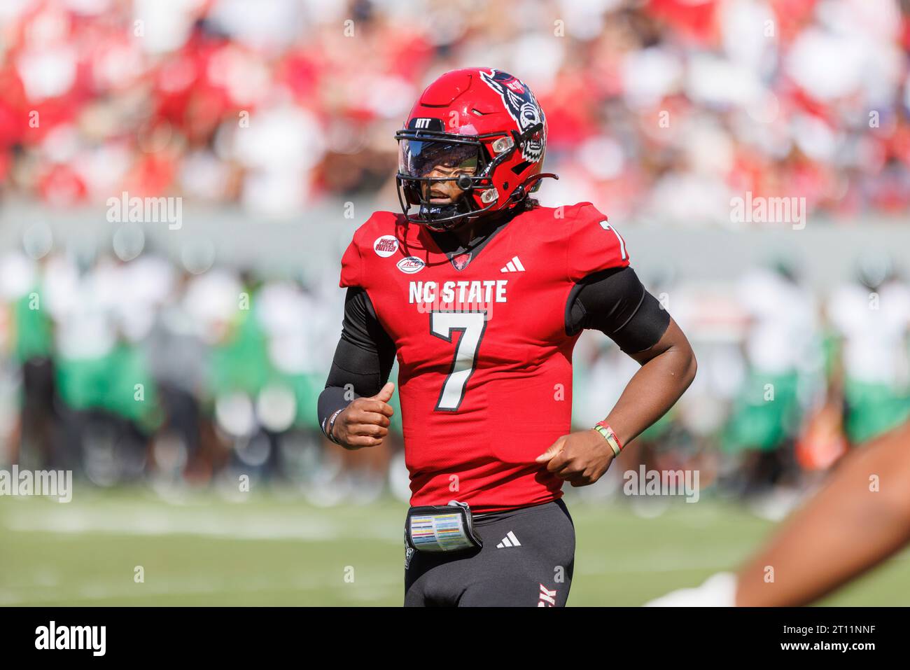 North Carolina State's MJ Morris (7) runs off the field during an NCAA ...