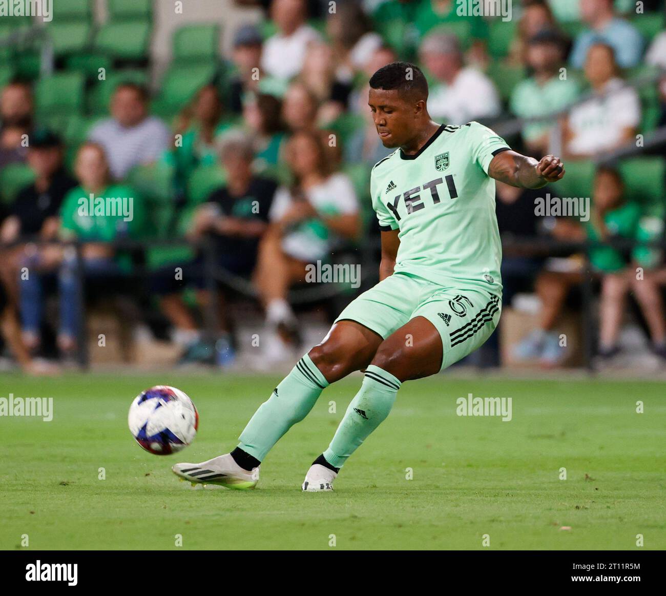 October 4, 2023: Austin FC midfielder Jhojan Valencia (5) passes the ...