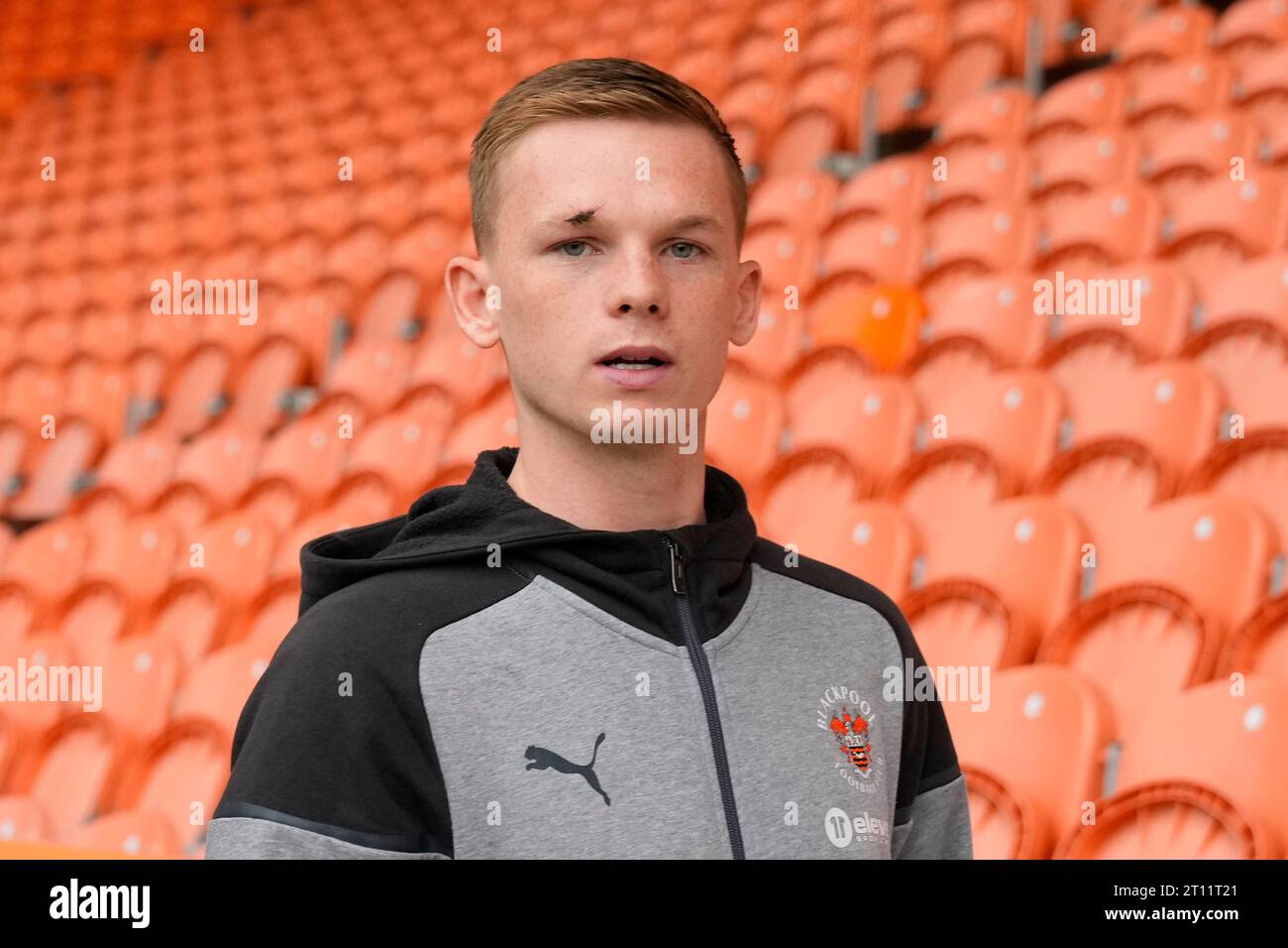 Andy Lyons #24 of Blackpool arrives at the stadium before the EFL ...