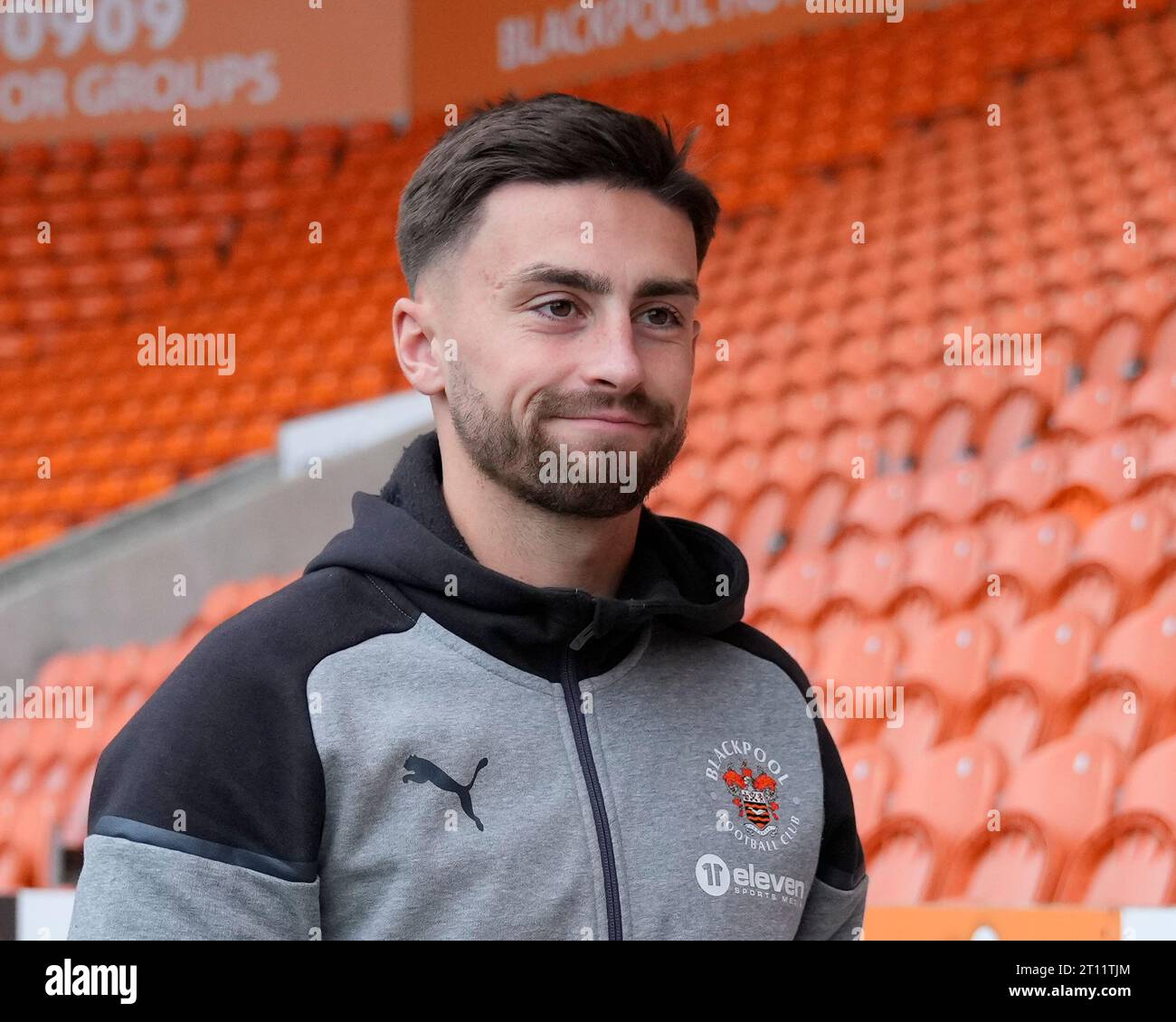Blackpool, UK. 31st Aug, 2023. Owen Dale #7 of Blackpool arrives at the ...