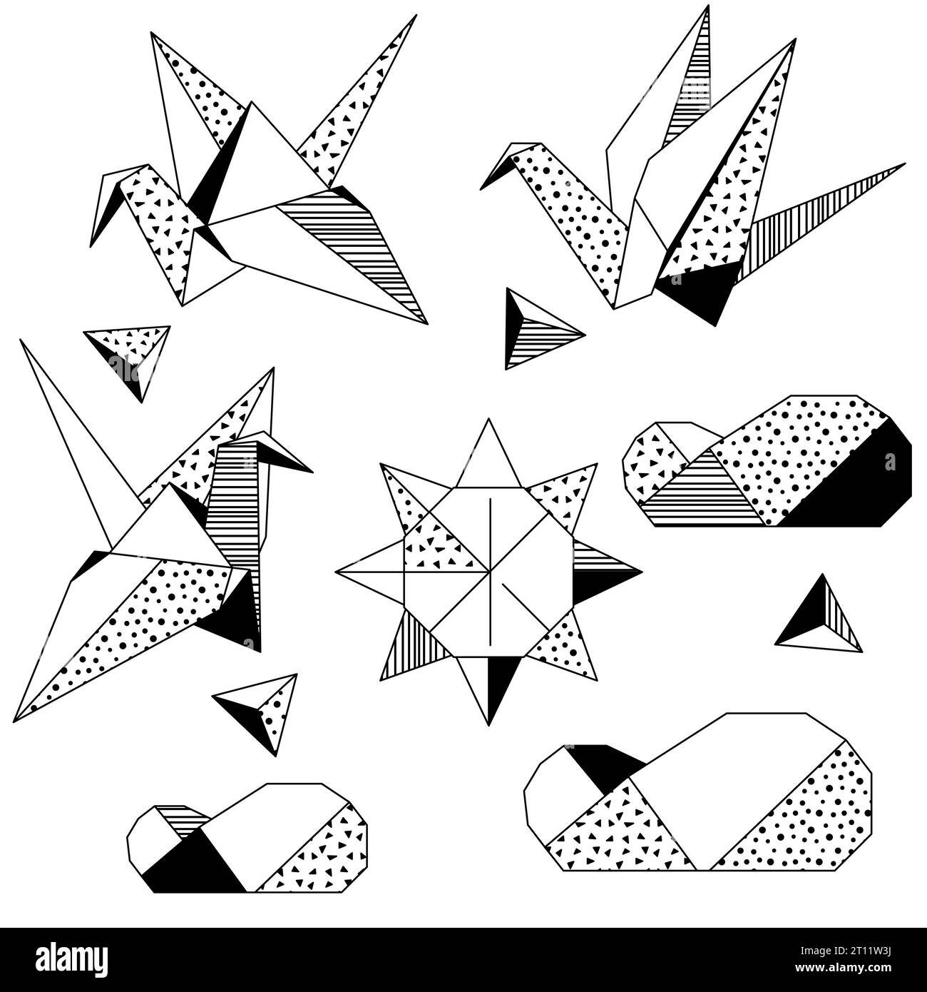 Set Of Origami Figures Paper Symbolic Decorative Objects Stock Vector