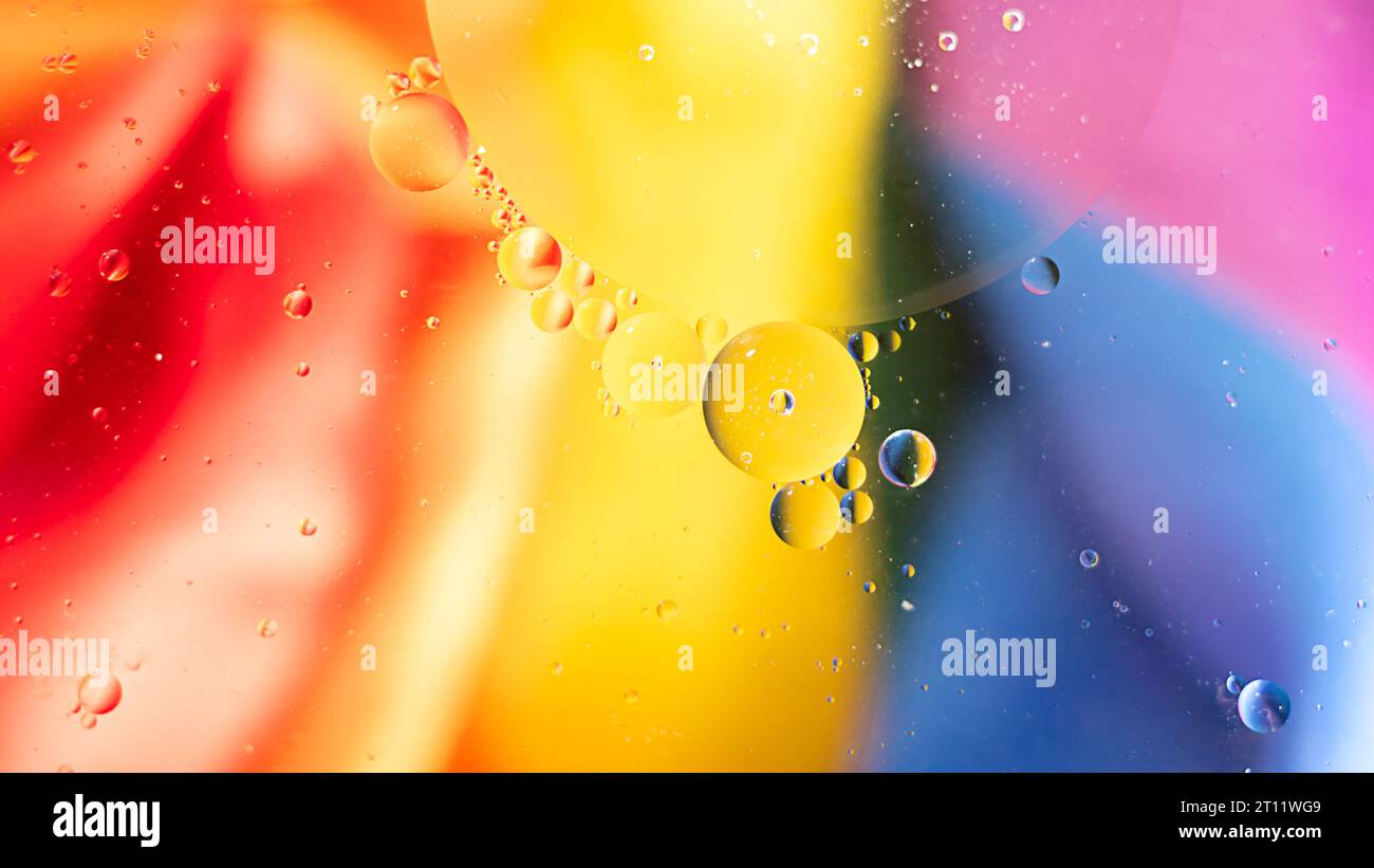 Fantastic photo structure of colorful oil bubbles. Chaotic motion ...