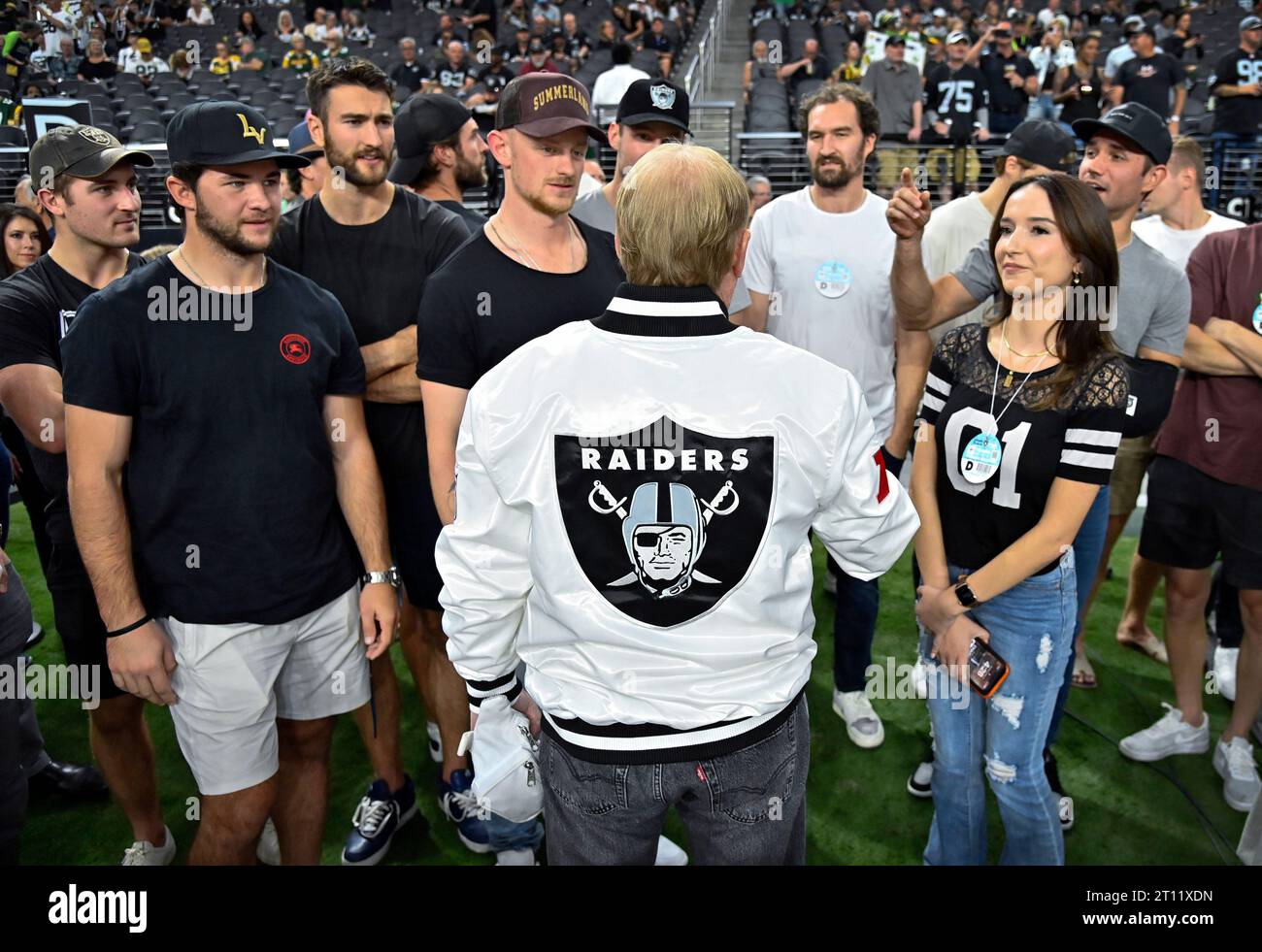 Las Vegas Raiders owner Mark Davis speaks with members of the Vegas ...