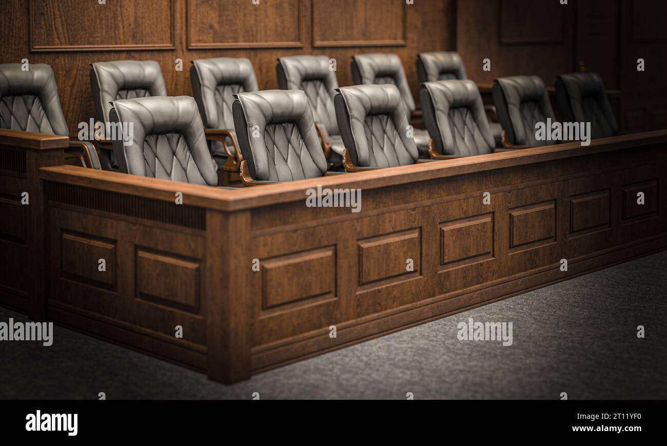 empty wooden jury bench. 3d render Stock Photo - Alamy