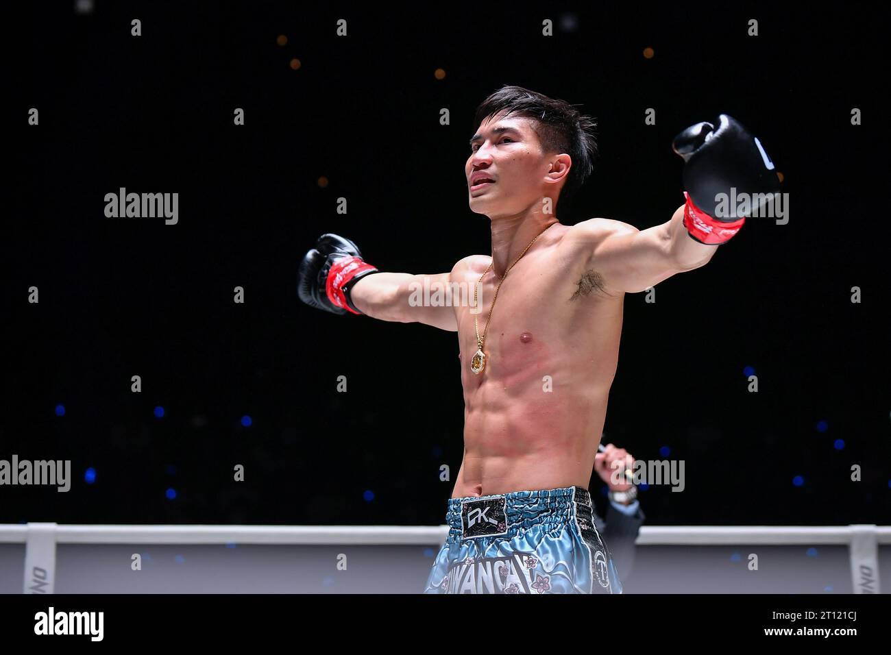 Tawanchai PK Saenchai of Thailand waves at the crowd during the One ...