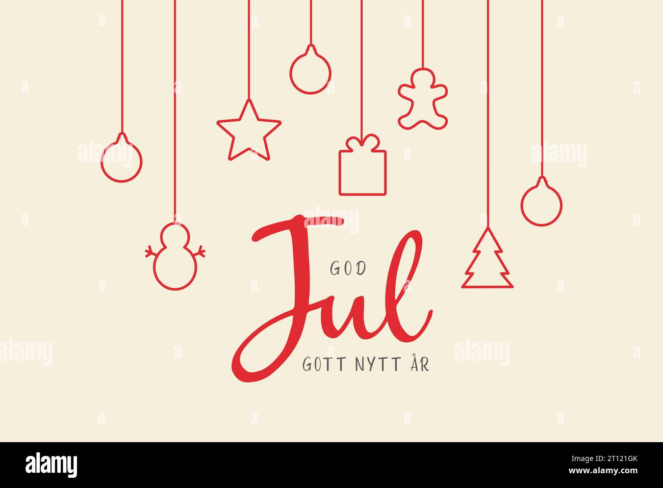 Greeting card with Merry Christmas lettering in Swedish (God Jul) and ...