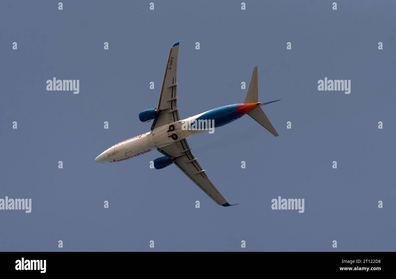 Heraklion, Crete, Greece , 2 OCT 2023. Holiday passenger 737 jet taking ...