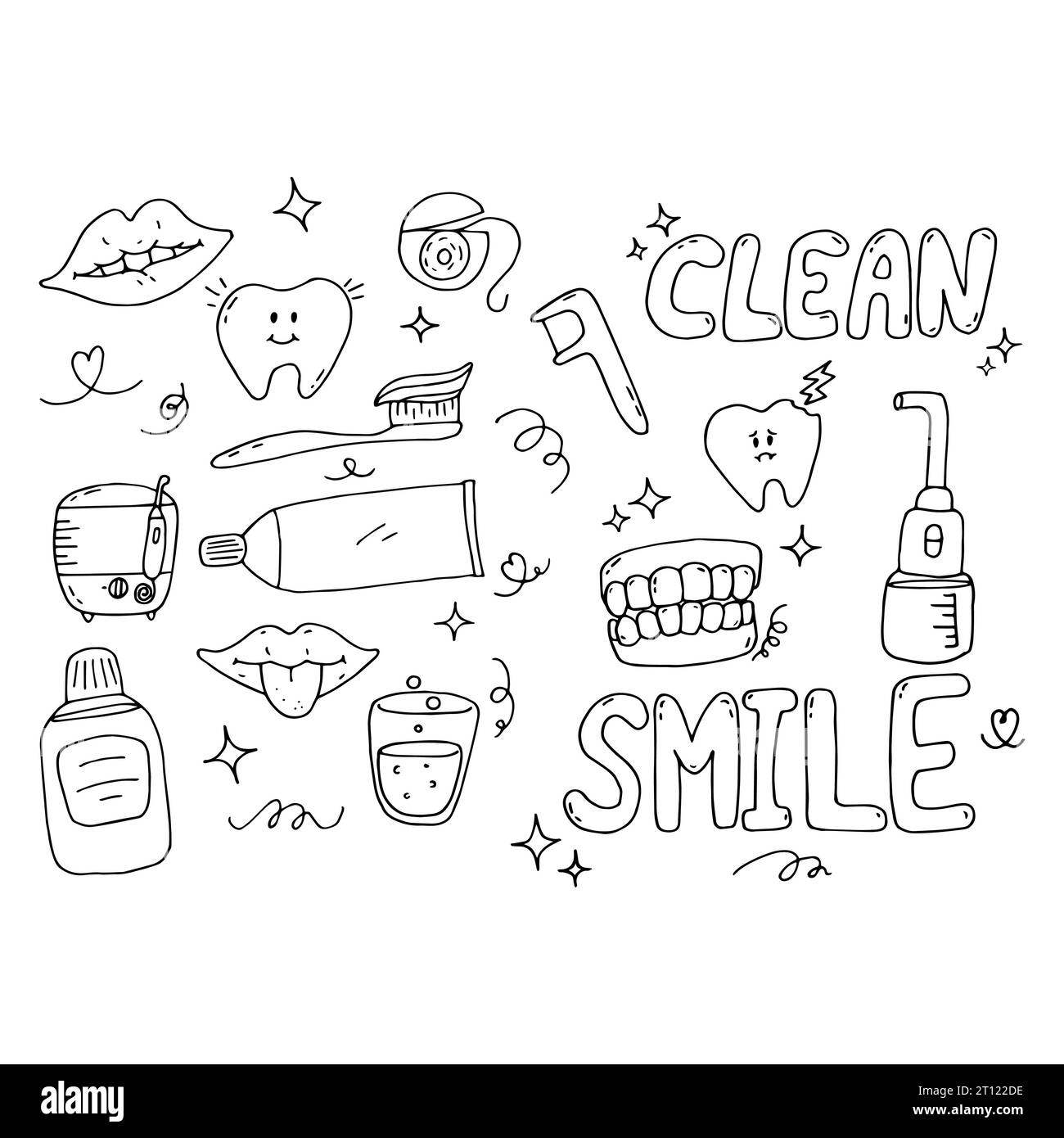 Cute doodle dentist set with various dental equipment. Stomatology ...
