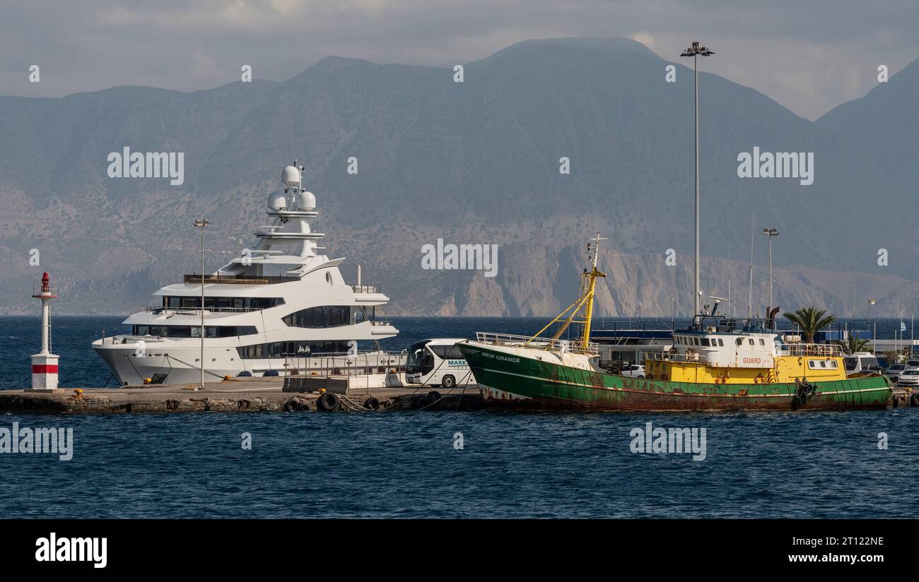 Agios Nikolaus, Crete, Greece, Europe. Super yacht alongside berth in ...