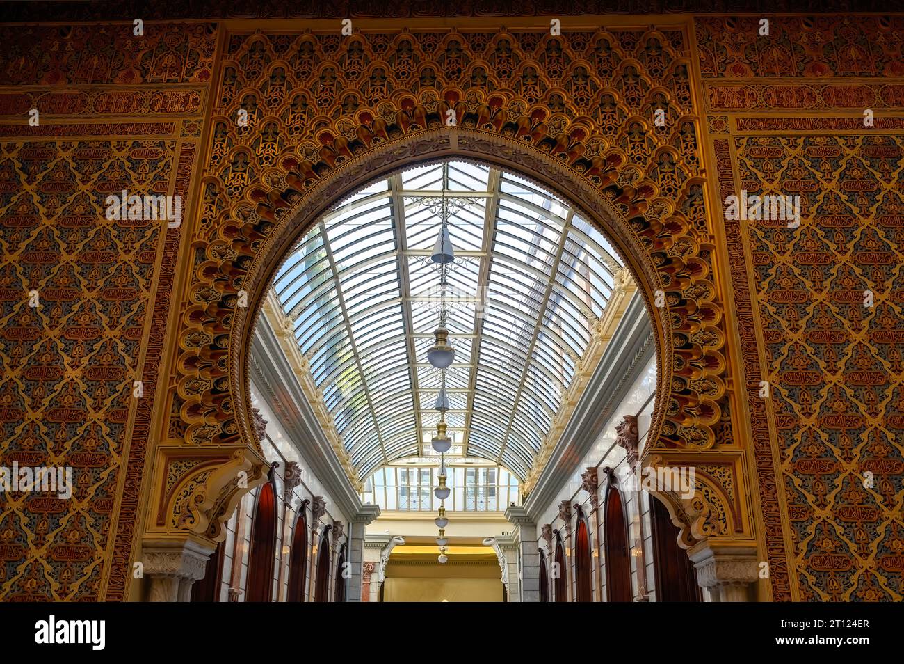 Islamic-style arch on top of an interior door. The backyard skylight ...