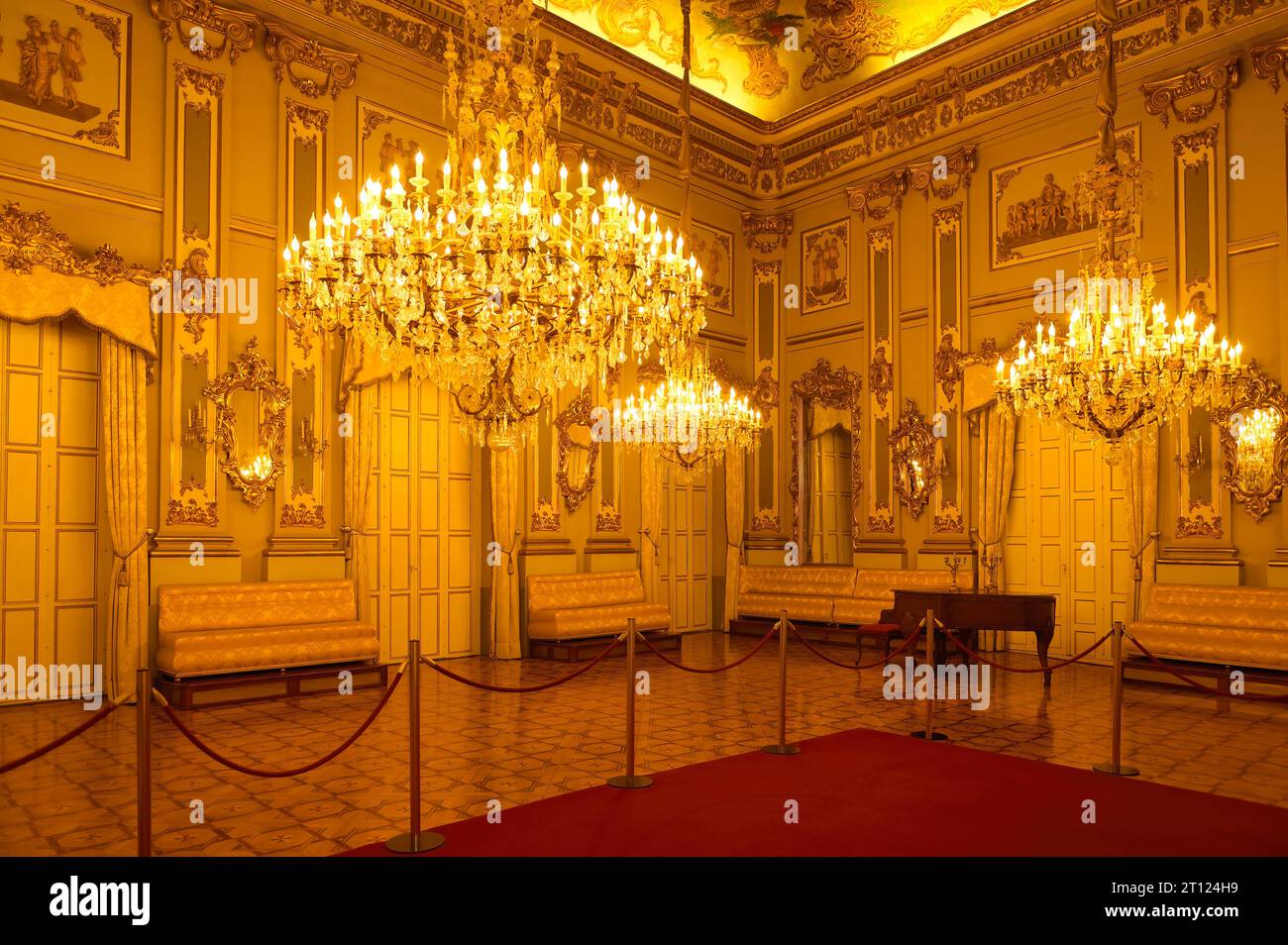 Large illuminated luxurious electric lamps in a large hall Stock Photo ...