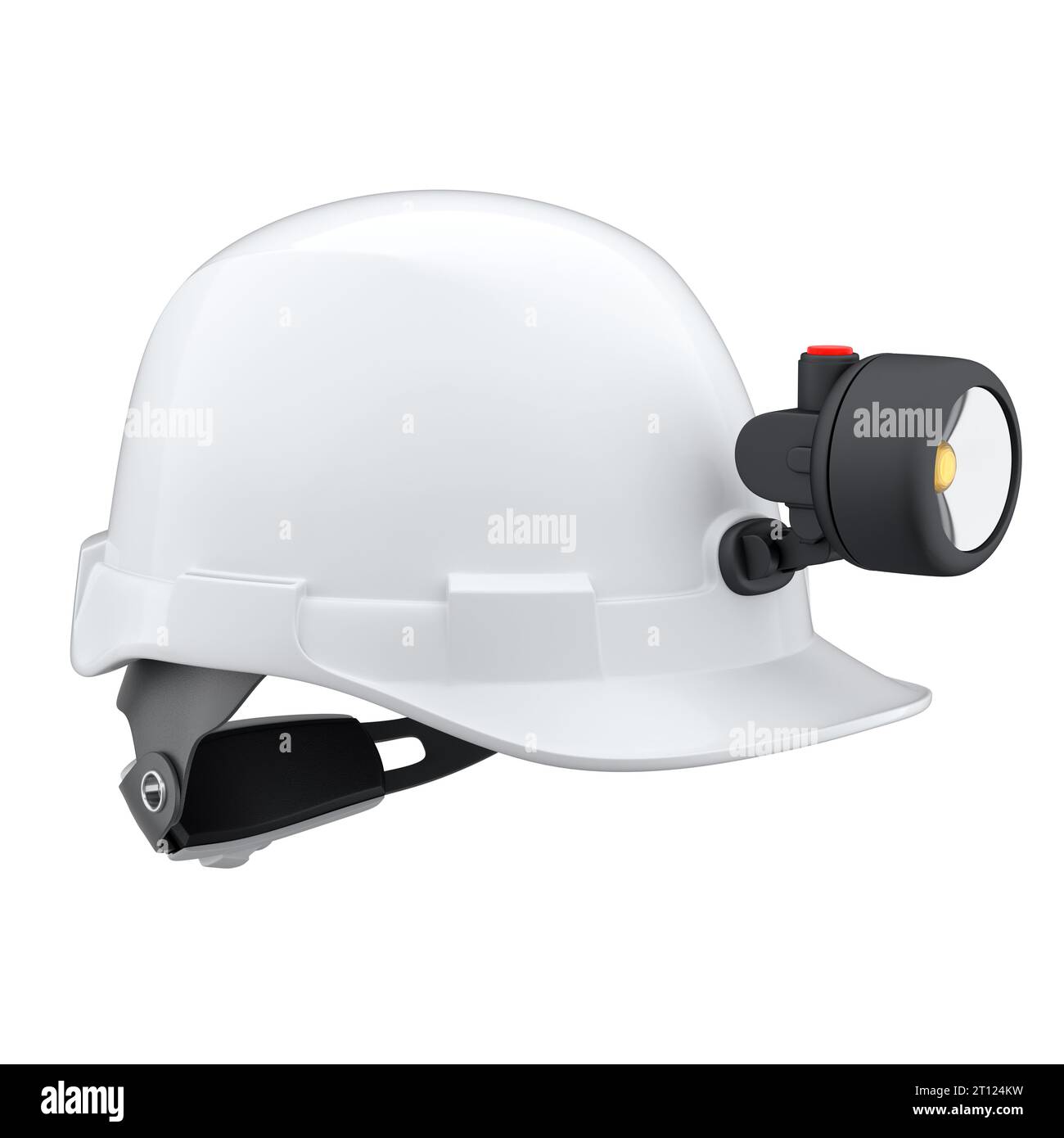 White safety helmet or hard cap with flashlight isolated on white ...