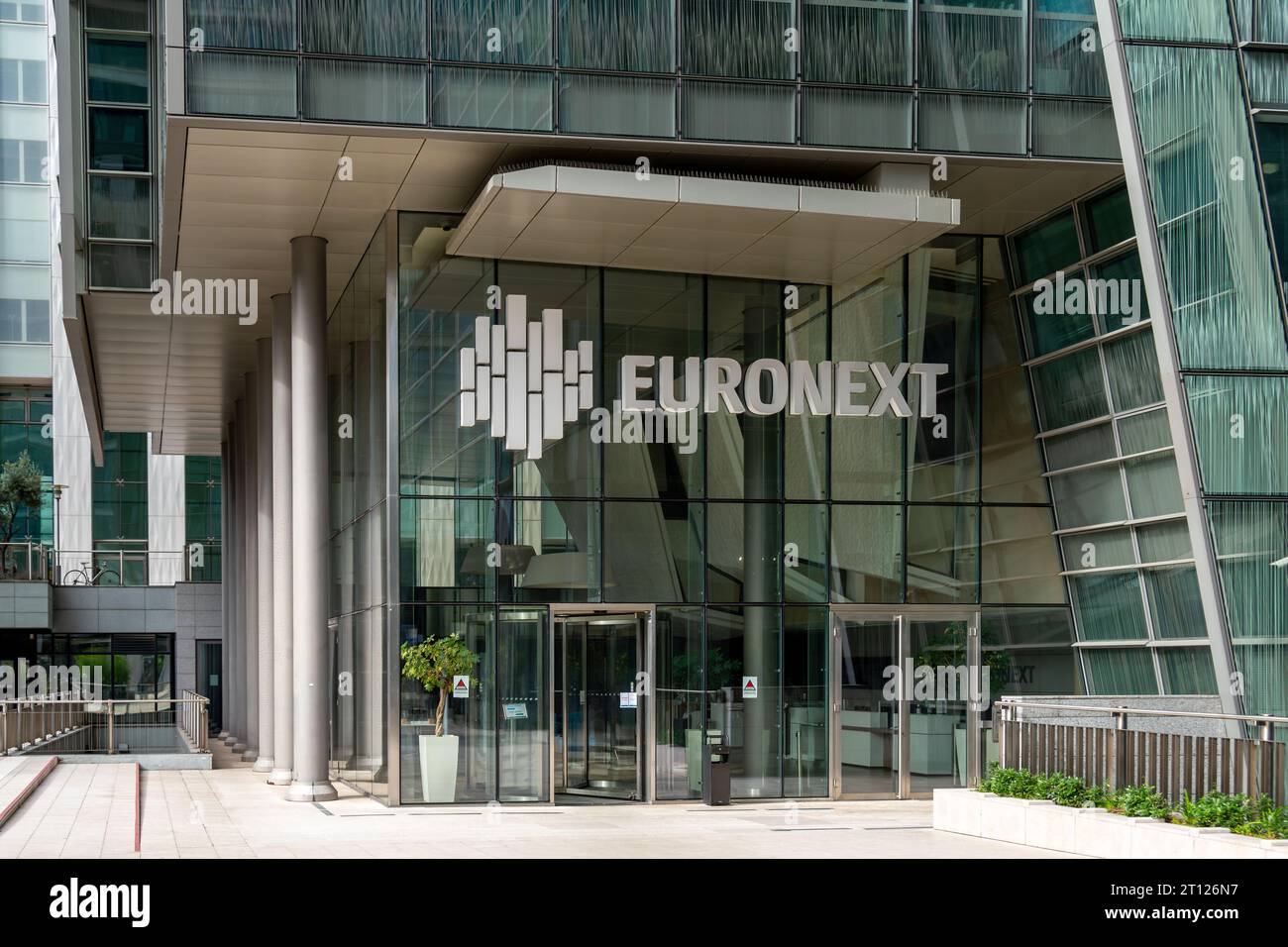 Courbevoie, France - October 9, 2023: Entrance to the Euronext building ...
