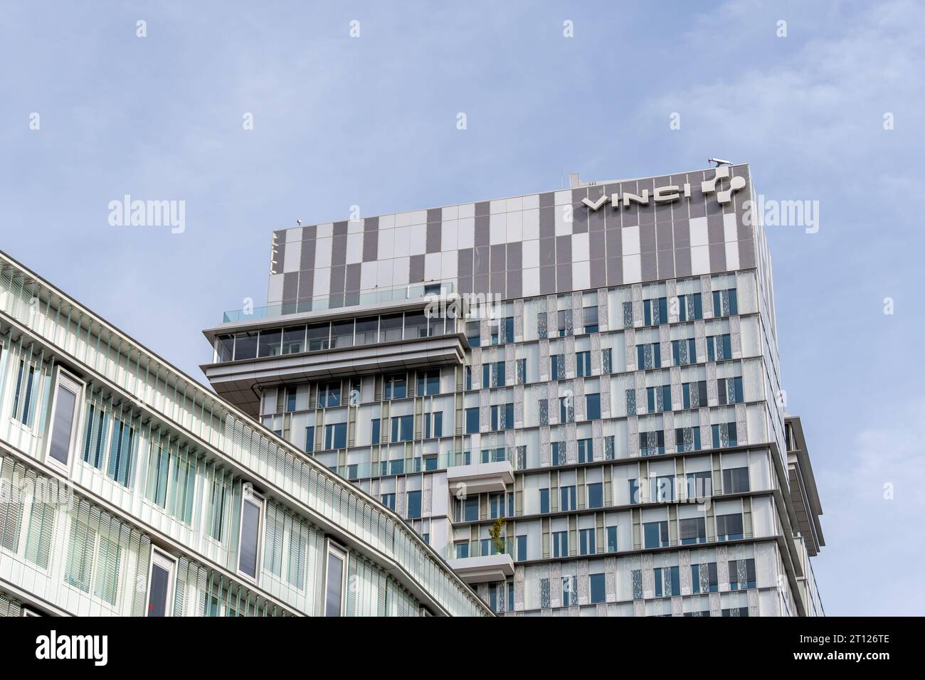 Facade of the Vinci headquarters building in Paris La Defense business ...