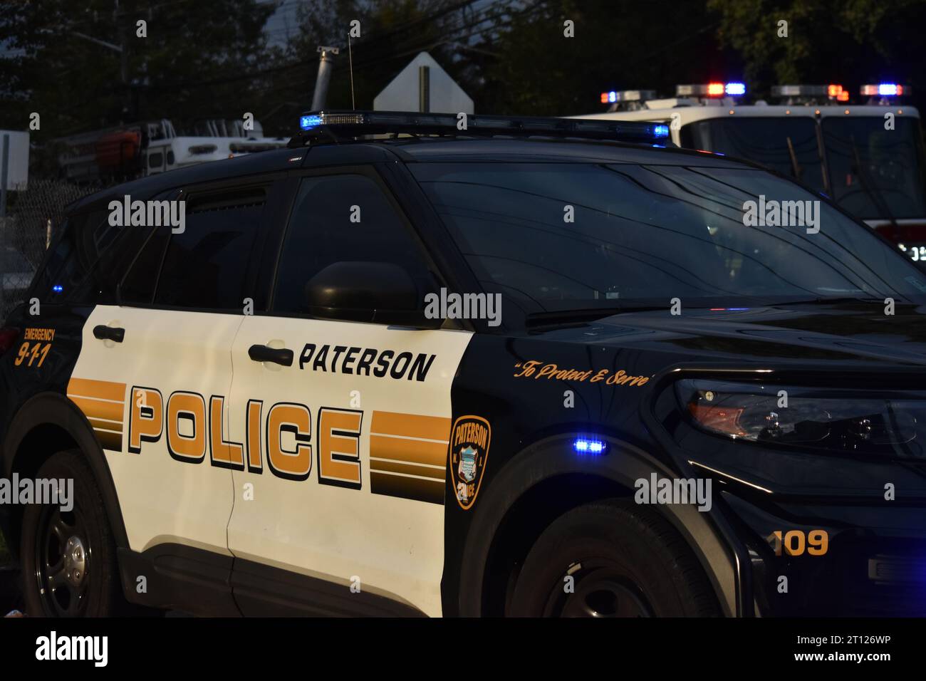 Paterson police vehicle seen at a crime scene in Paterson, New Jersey ...