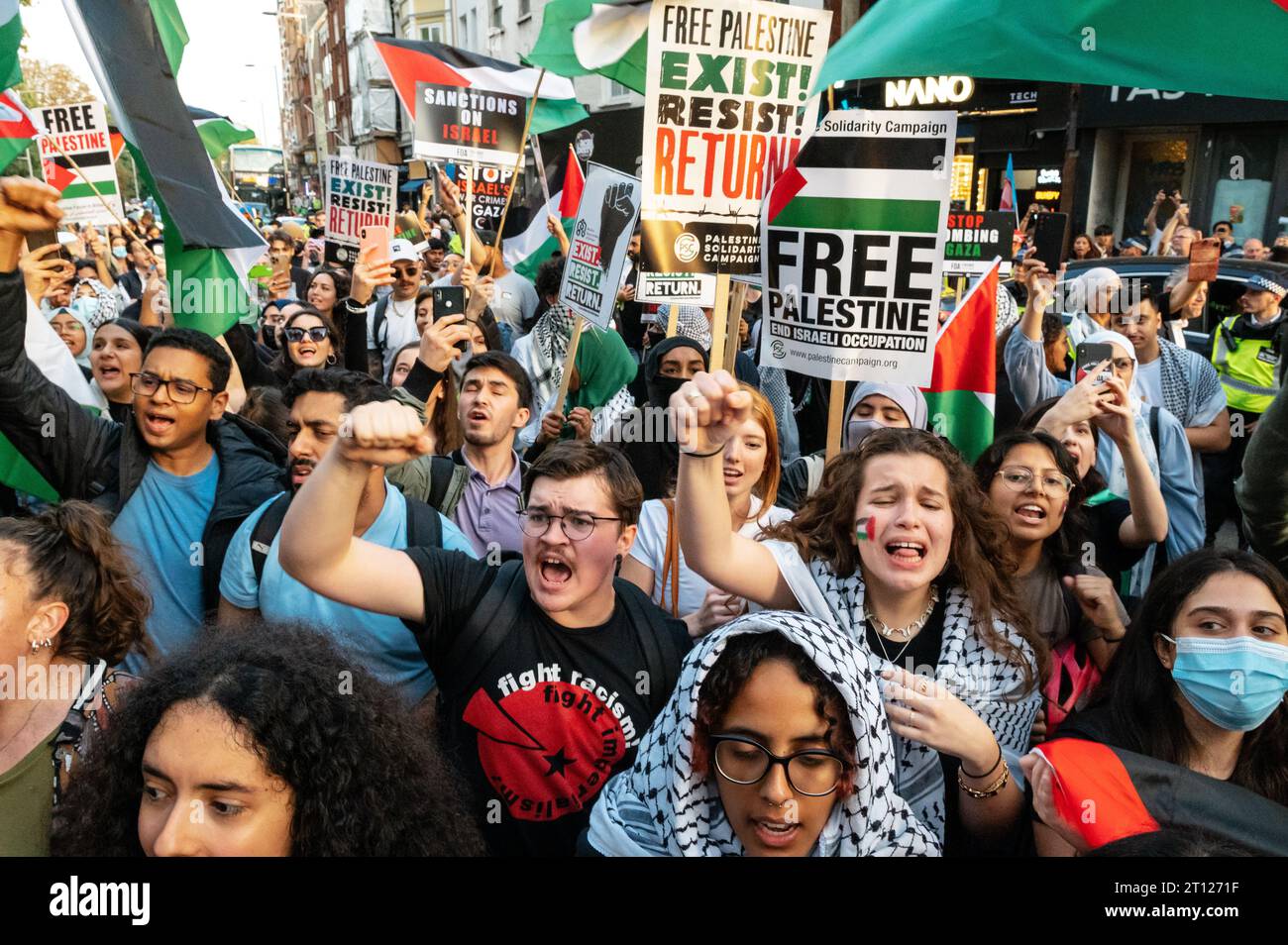 London, UK. 9 October 2023. Palestinian protest outside the Israeli ...
