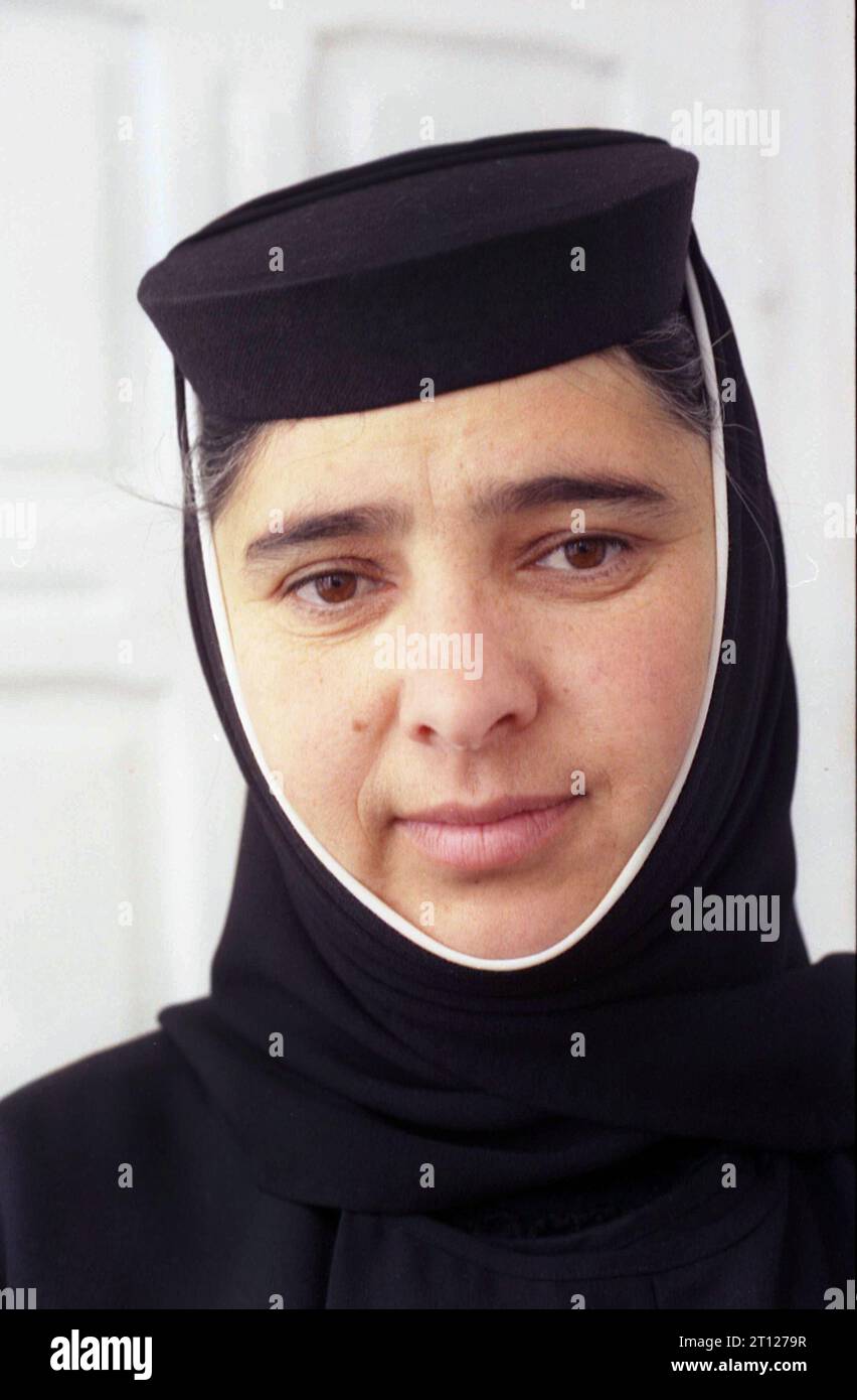 Arges County, Romania, 2000. Portrait of abbess Lucia Nedelea at ...
