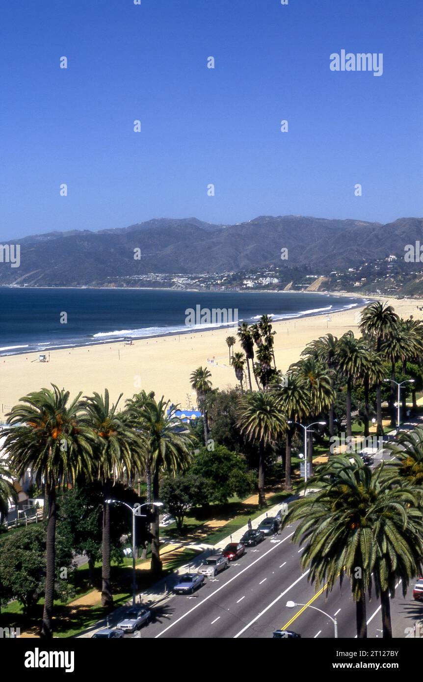 View of Santa Monica Bay and white sandy beaches looking north toward ...