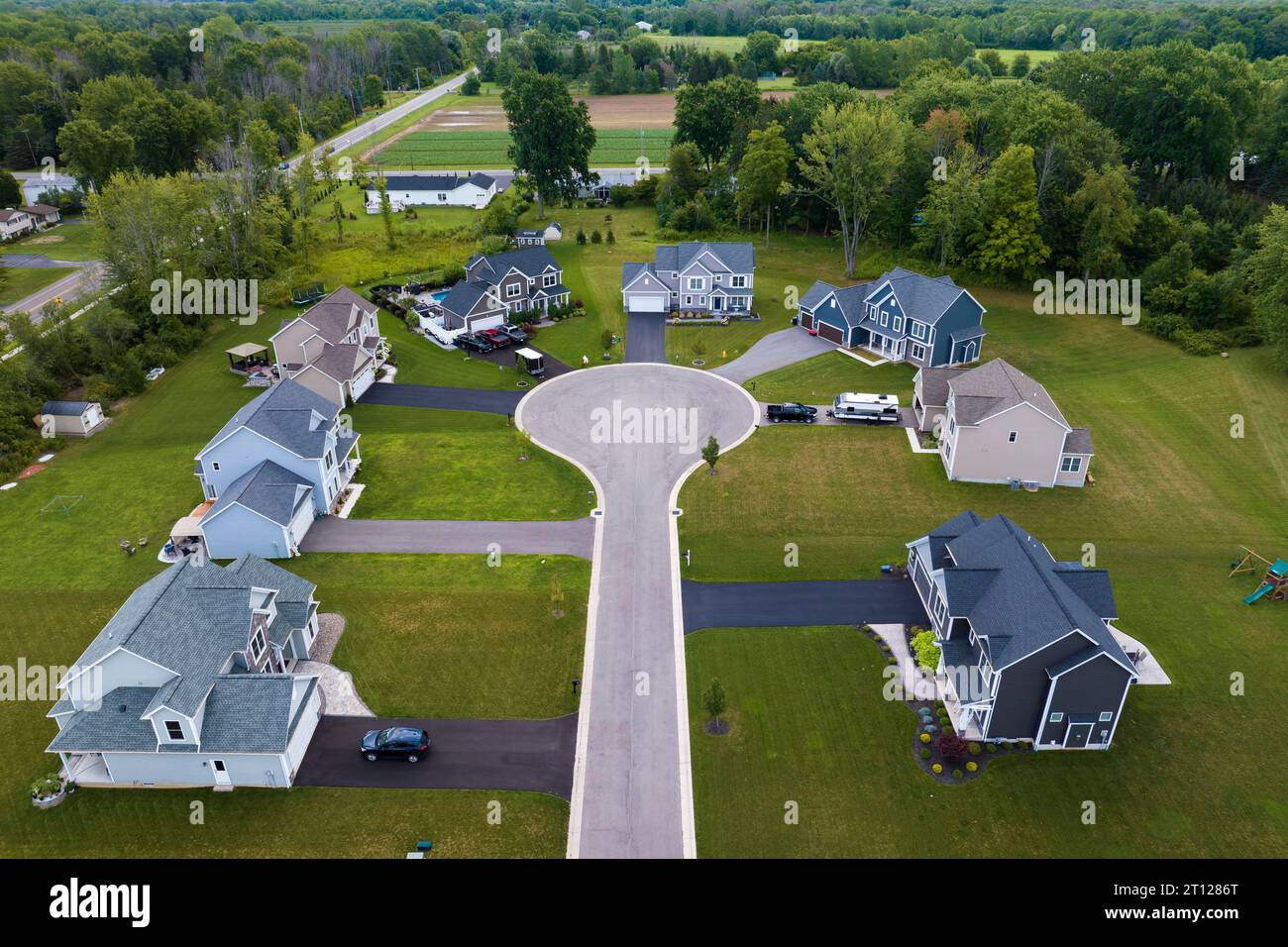 Aerial view of large private homes in Rochester, NY residential area ...