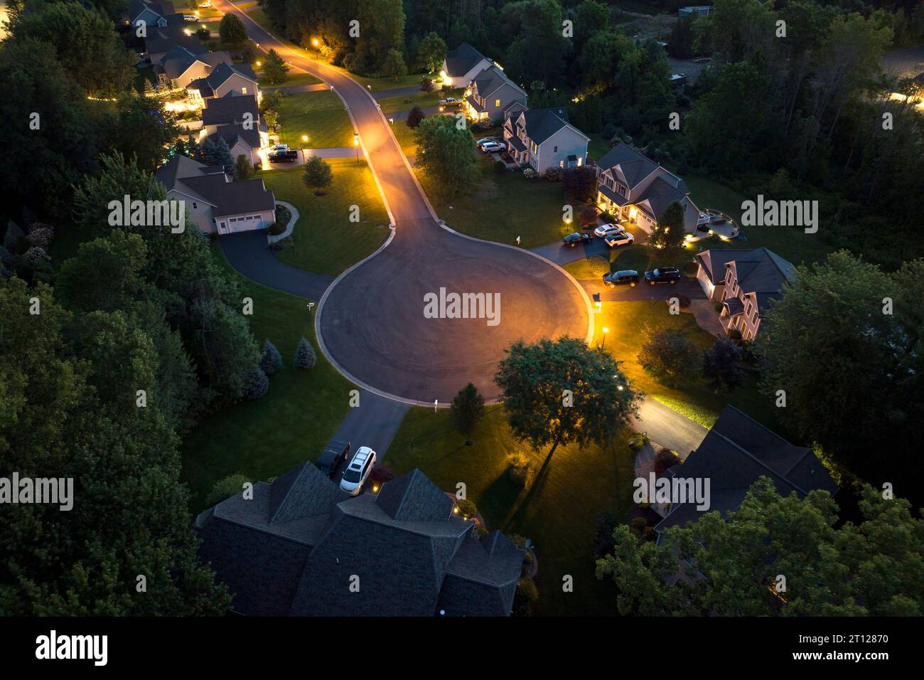 Aerial view of large private homes in Rochester, NY residential area at ...