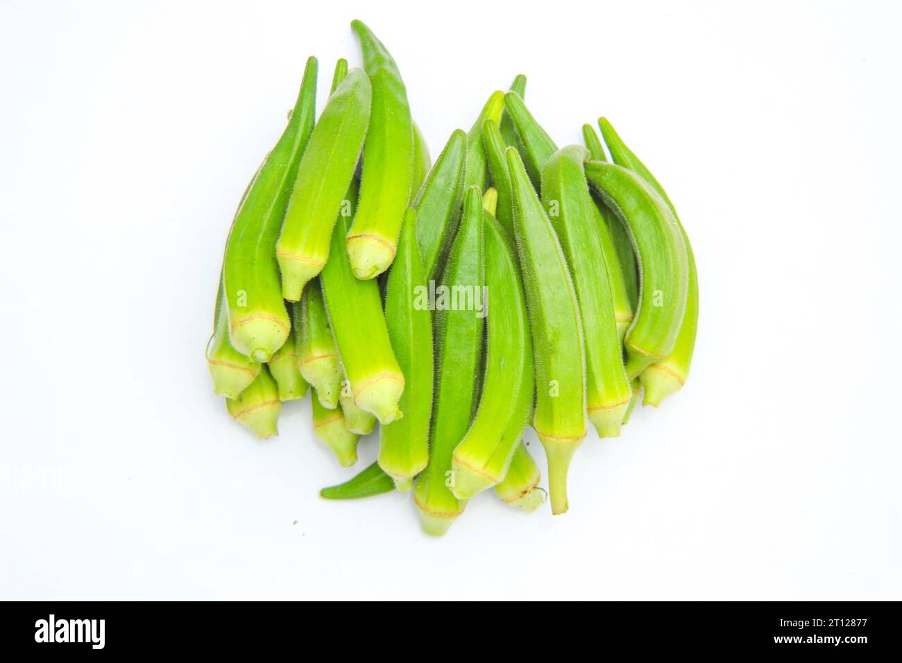 Close up of fresh okra isolated on white background. Fresh green okra ...