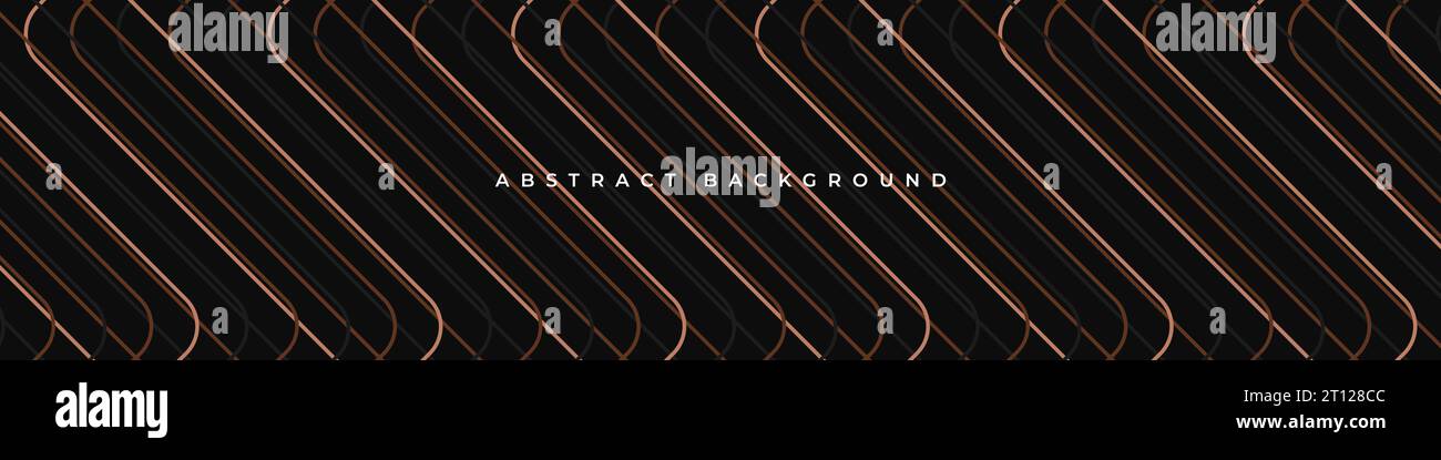 Black wide abstract background banner with brown lines and geometric ...