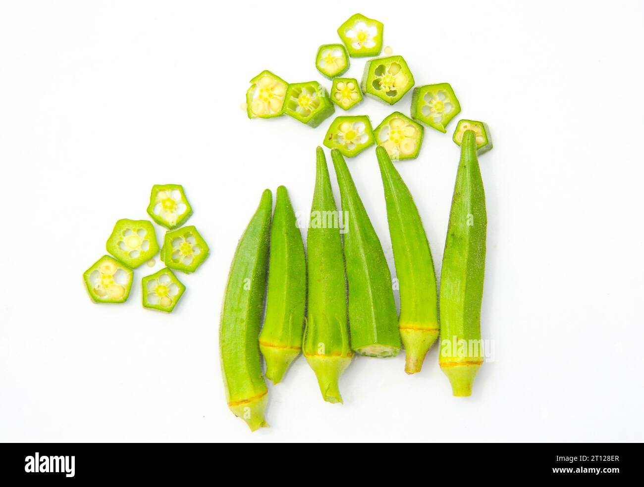 Close up of fresh okra isolated on white background. Fresh green okra ...