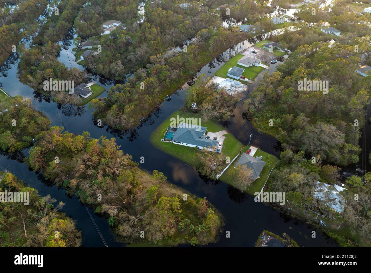 Aftermath of natural disaster. Flooded houses by hurricane rainfall in ...