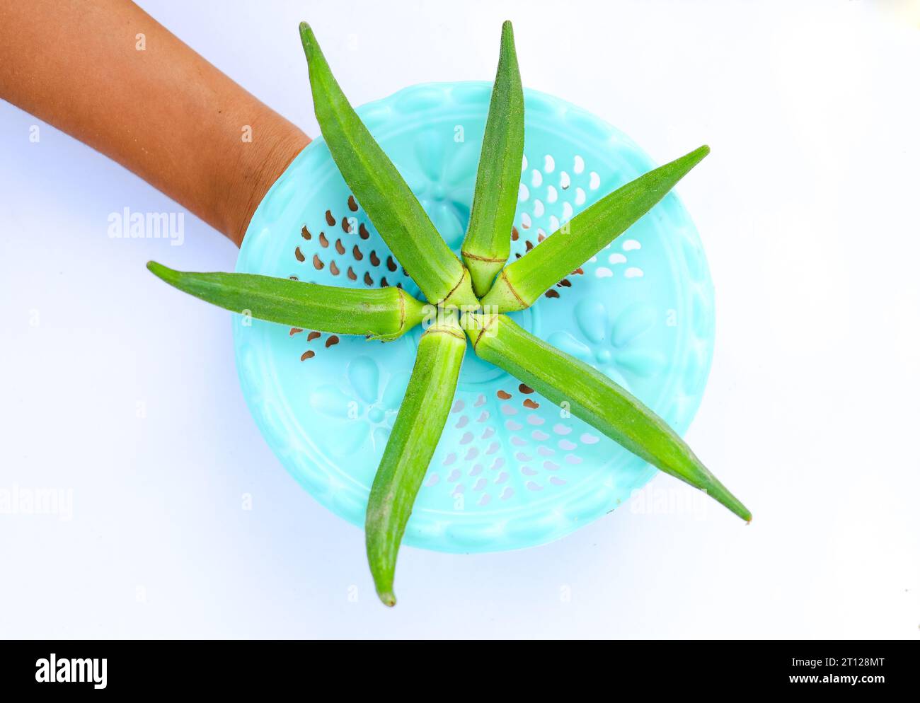 Close up of fresh okra isolated on white background. Fresh green okra ...