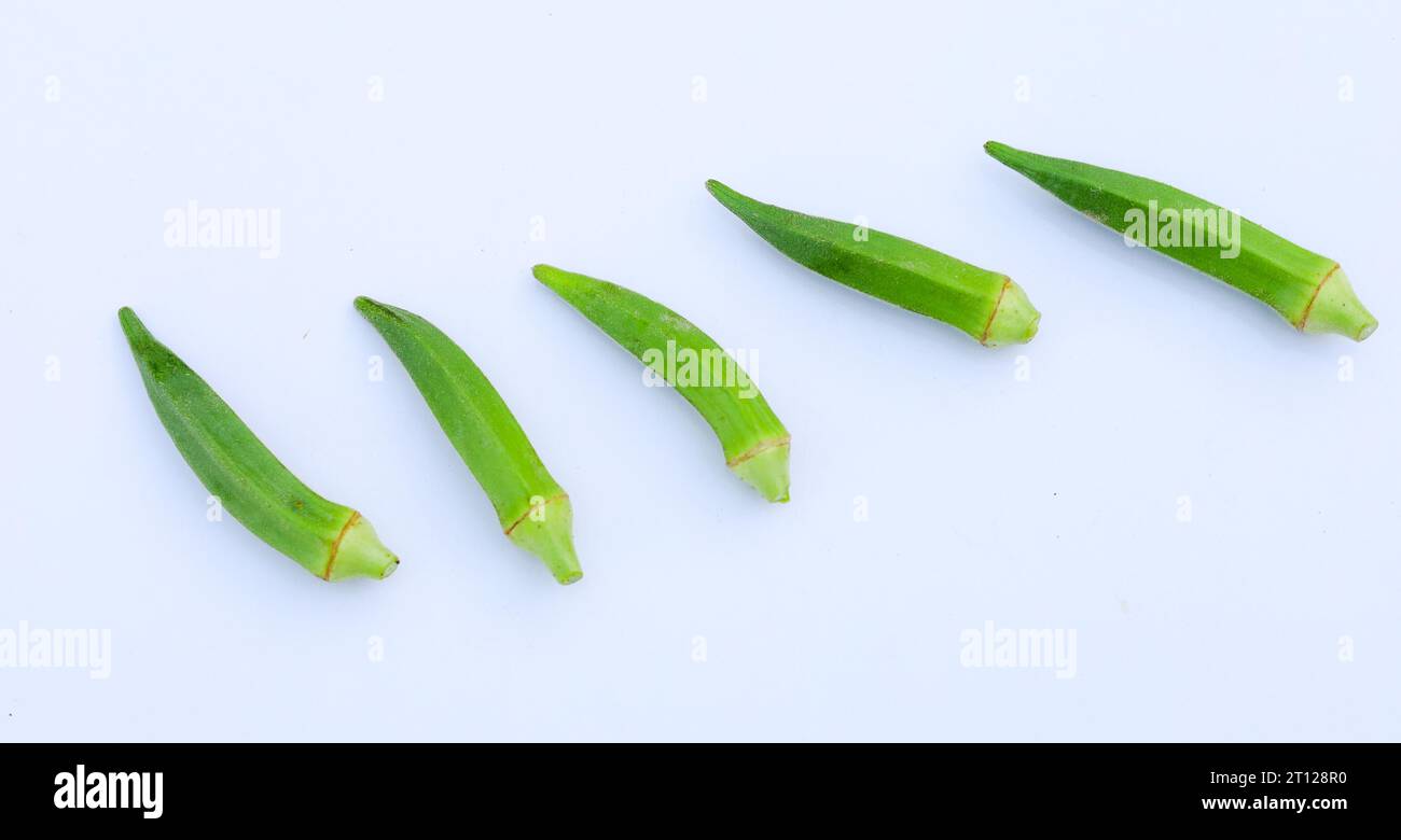 Close up of fresh okra isolated on white background. Fresh green okra ...