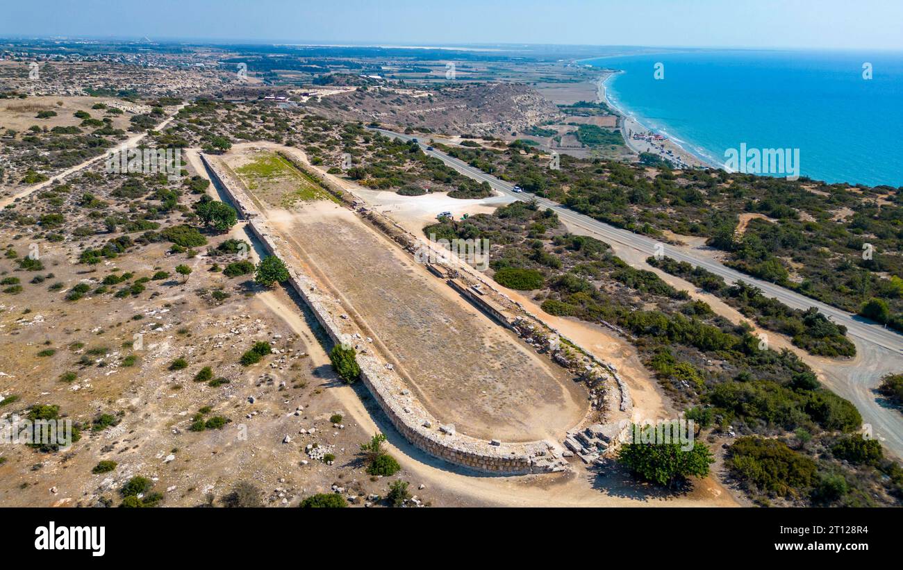 Aerial view of The Stadium - the remains of a Roman hippodrome, Kourion ...