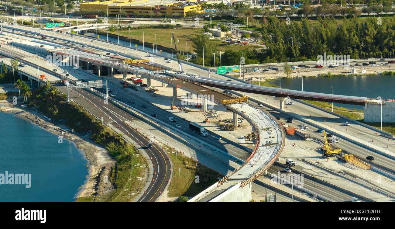 Construction roadworks on american transport infrastructure. Renovation ...