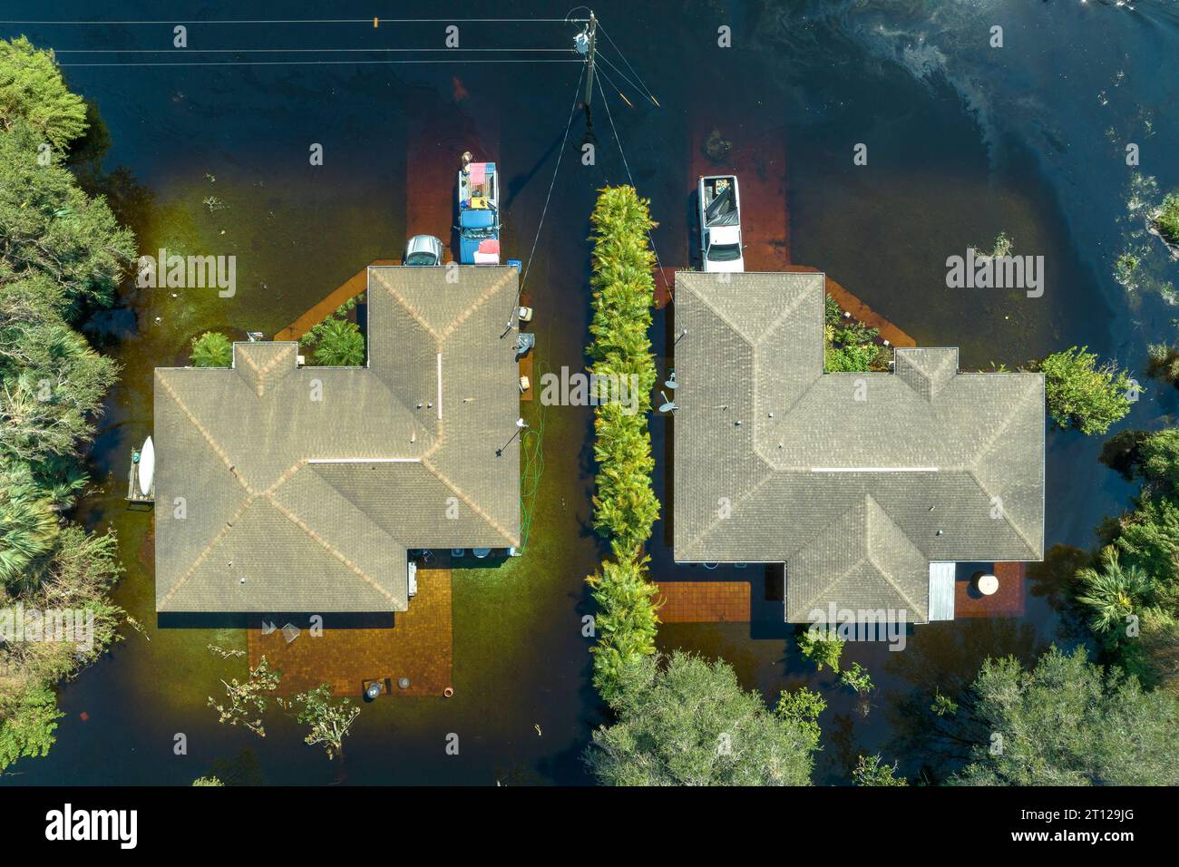 Heavy flood with high water surrounding residential houses after ...