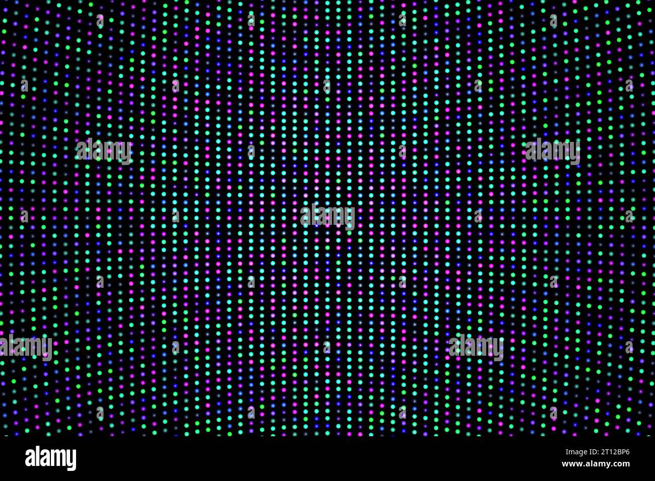 Concave LED screen with round purple, blue and green diodes. Black ...