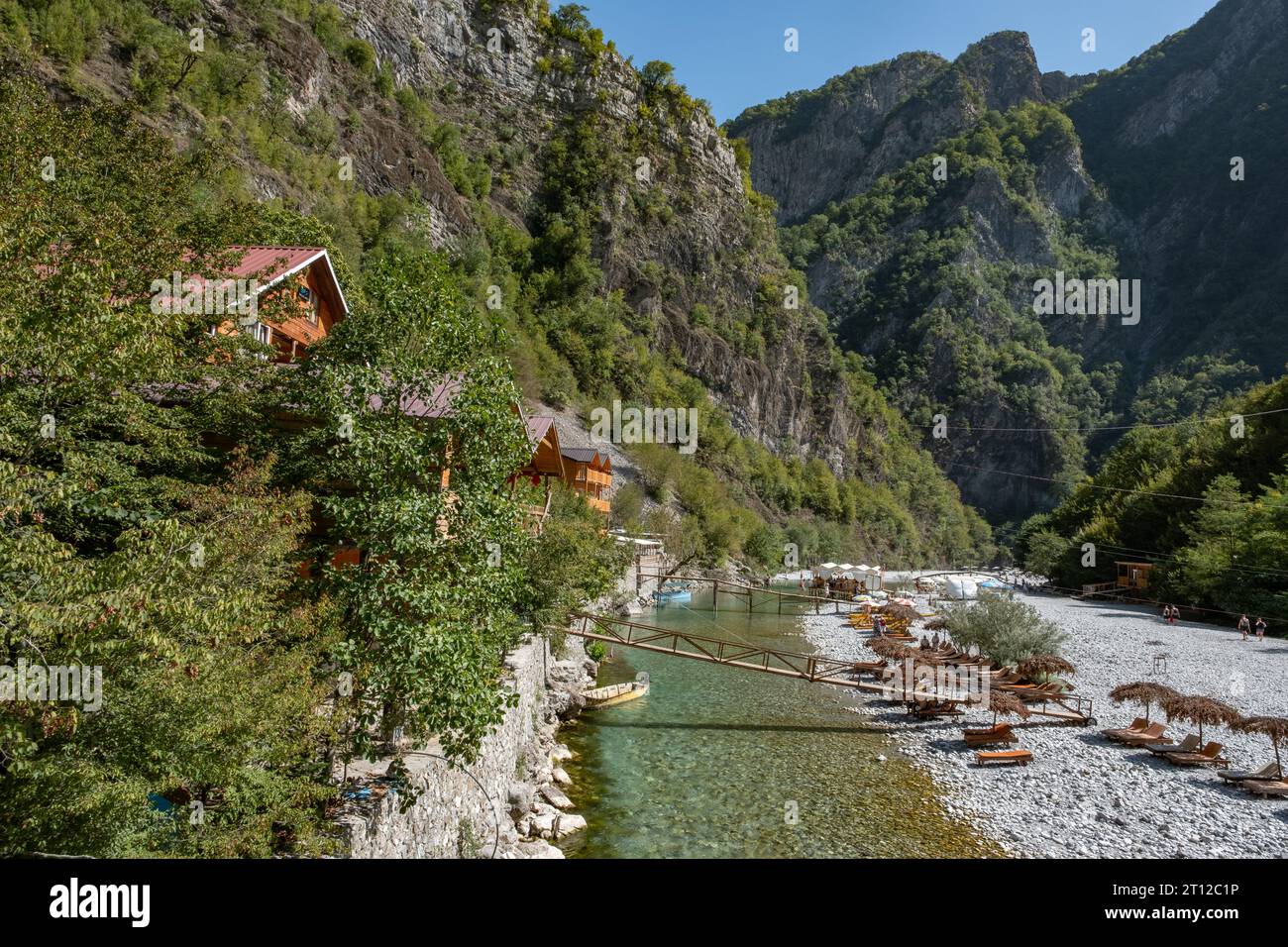 River Shala resort village on Lake Komani, northern Albania Stock Photo ...