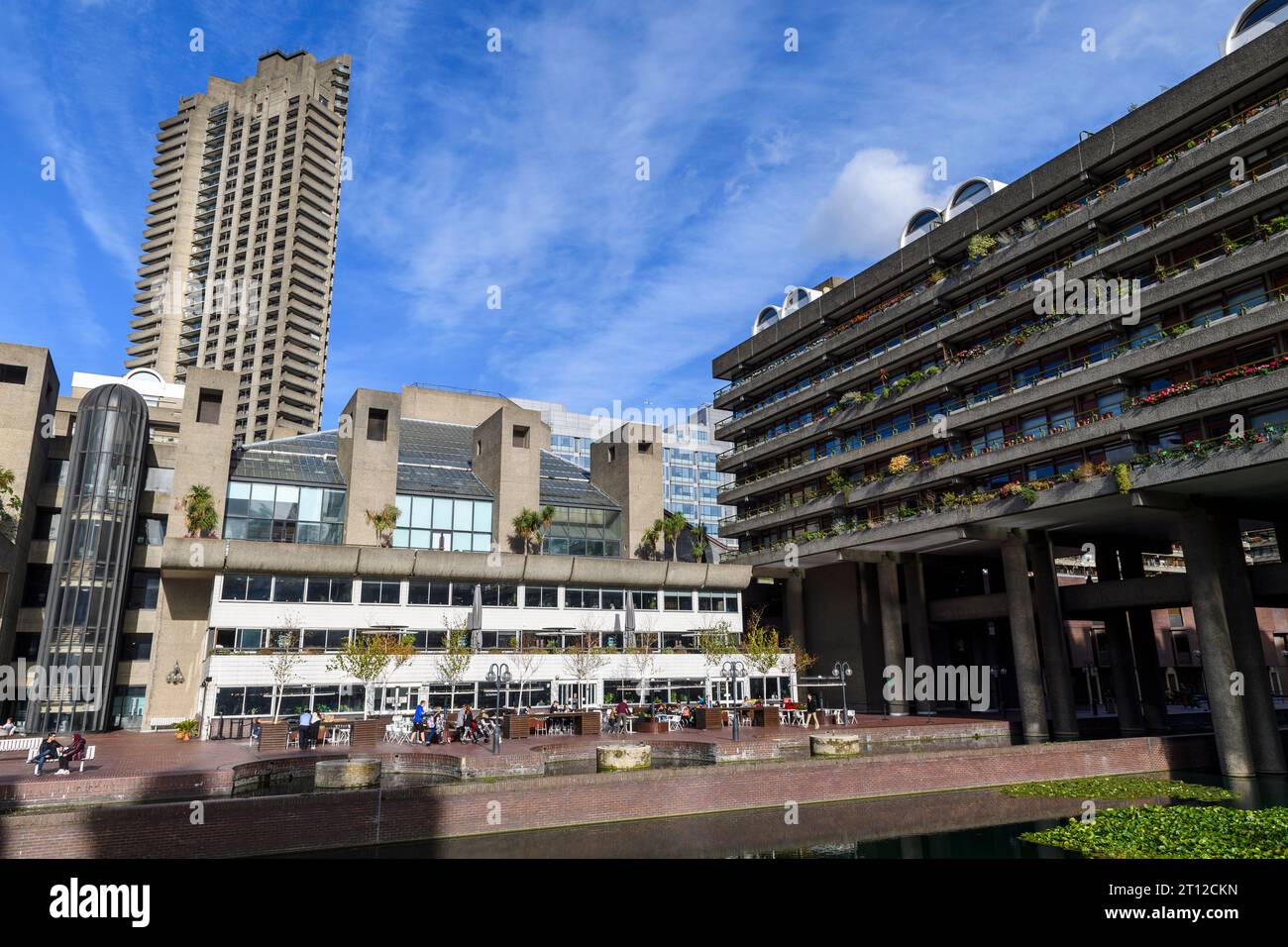 A view across the lake in front of the Barbican Centre, with the ...