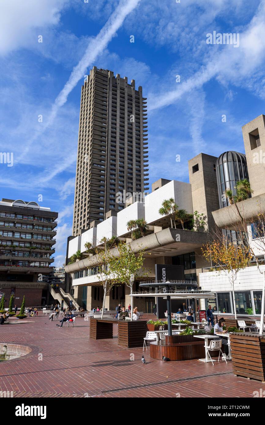 Lakeside terrace in front of the Barbican Centre, with the 42-storey ...