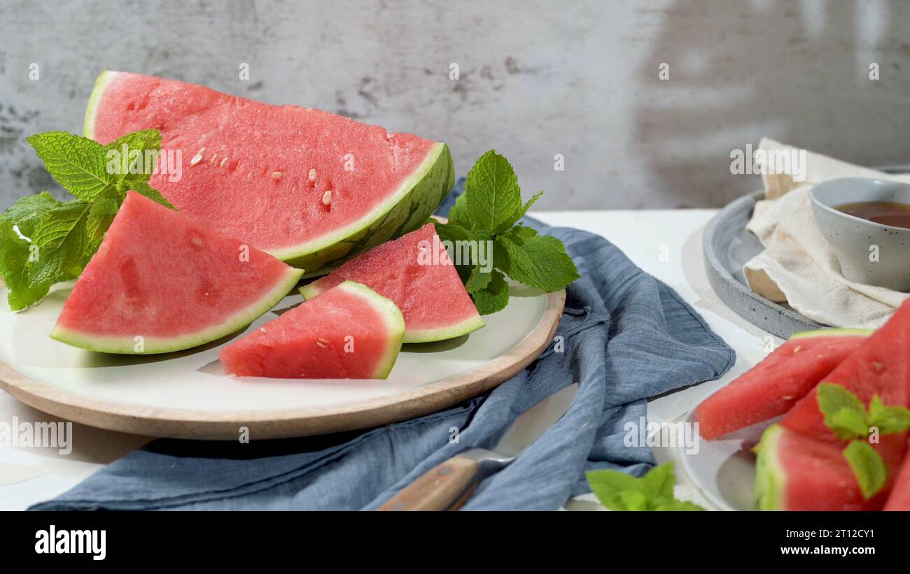 Fresh ripe sliced watermelon on white background Stock Photo - Alamy