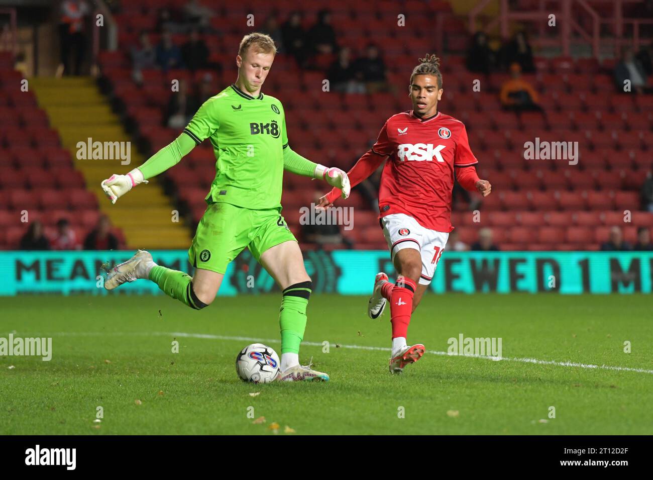 London, England. 10th Oct 2023. Aston Villa U21 goalkeeper Filip ...
