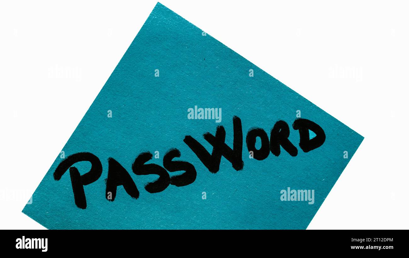 Password handwriting text close up isolated on blue paper with copy ...