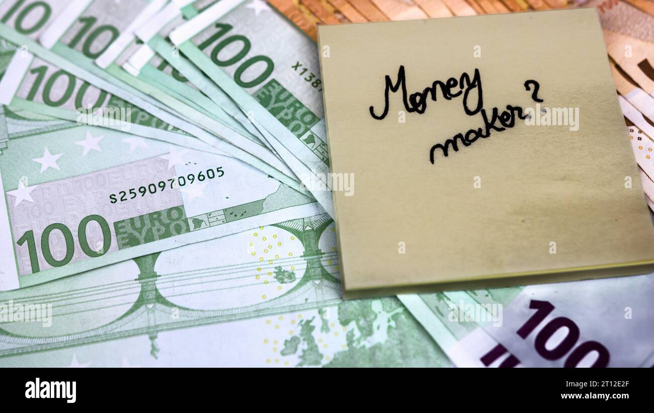 Sticky note on money. Text money maker? on post it. Bucharest, Romania ...