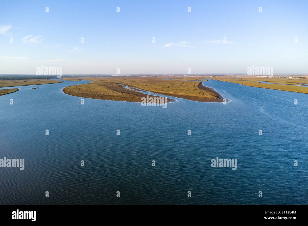 Aerial view of the river Odiel mouth. Estuary of Rio Odiel in the ...